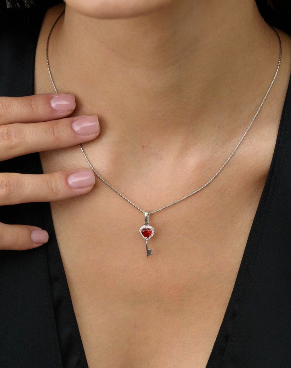 Подвеска, серебро, 925 проба, родирование, фианит, гранат синтетический