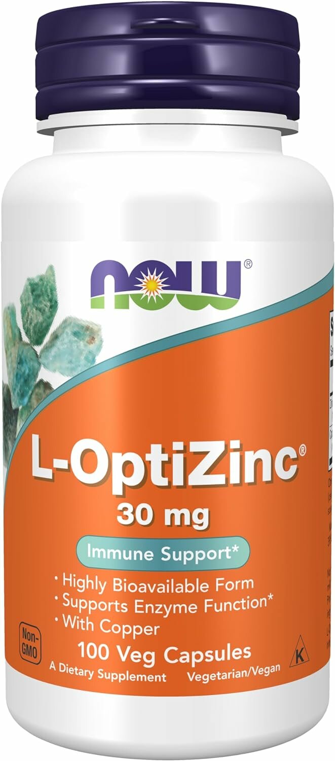 NOW L-OptiZinc 30 mg 100 veg capsules (цинк+медь)