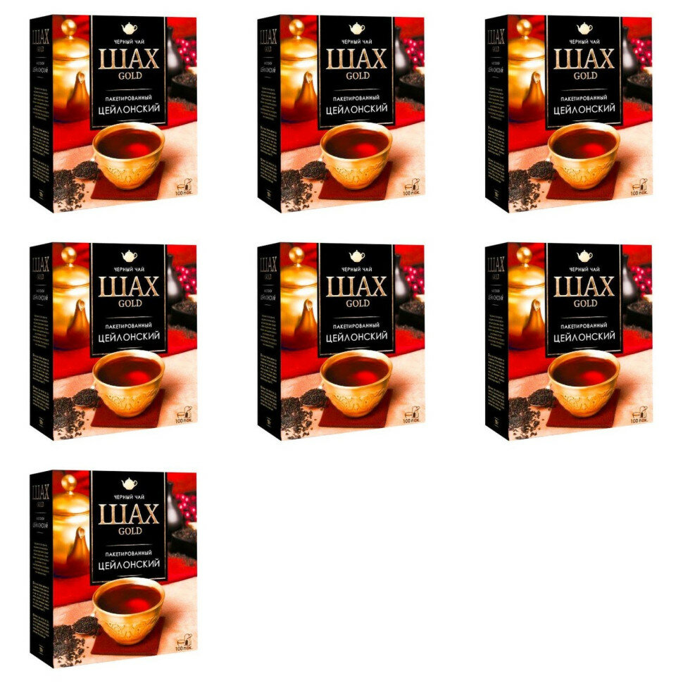 Шах Gold Цейлонский чай черный в пакетиках 100 шт (комплект 7 шт.) 6014758
