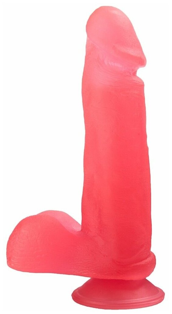 Податливый розовый фаллоимитатор на присоске - 19 см.