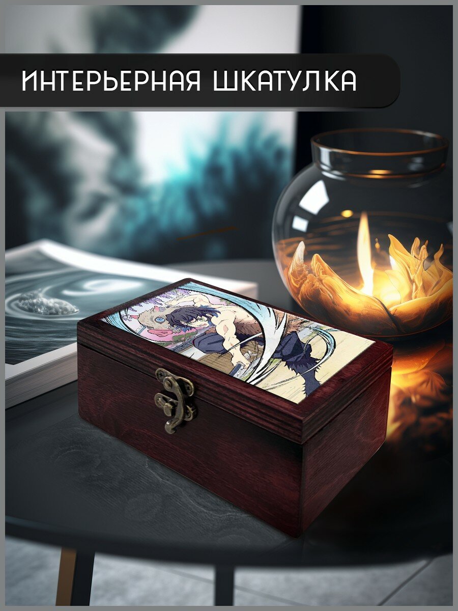 Шкатулка интерьерная вишня для украшений универсальная 16x10x6 см Аниме клинок рассекающий демонов (Demon Slayer, Коучи, насекомые, Бабочки, Тандзиро, Нэдзуко) - 2079