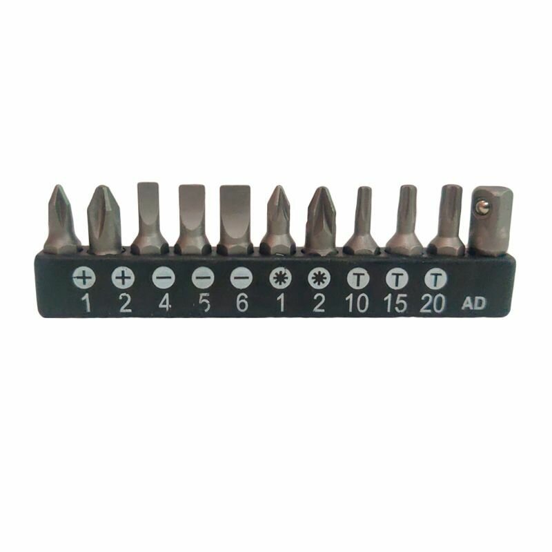 Набор сменных битов шлицевых SL, крестовых PH/PZ и звездочек Torx (торкс) 1/4" 11 пр. AIST 10106011 для отвертки или под держатель шуруповерта