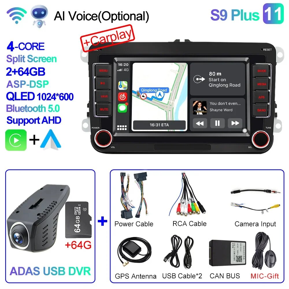 CAIXI 2 Din Android автомобильный радиоприемник мультимедийный Carplay авто gps S9 Plus(2-64GB)DVR