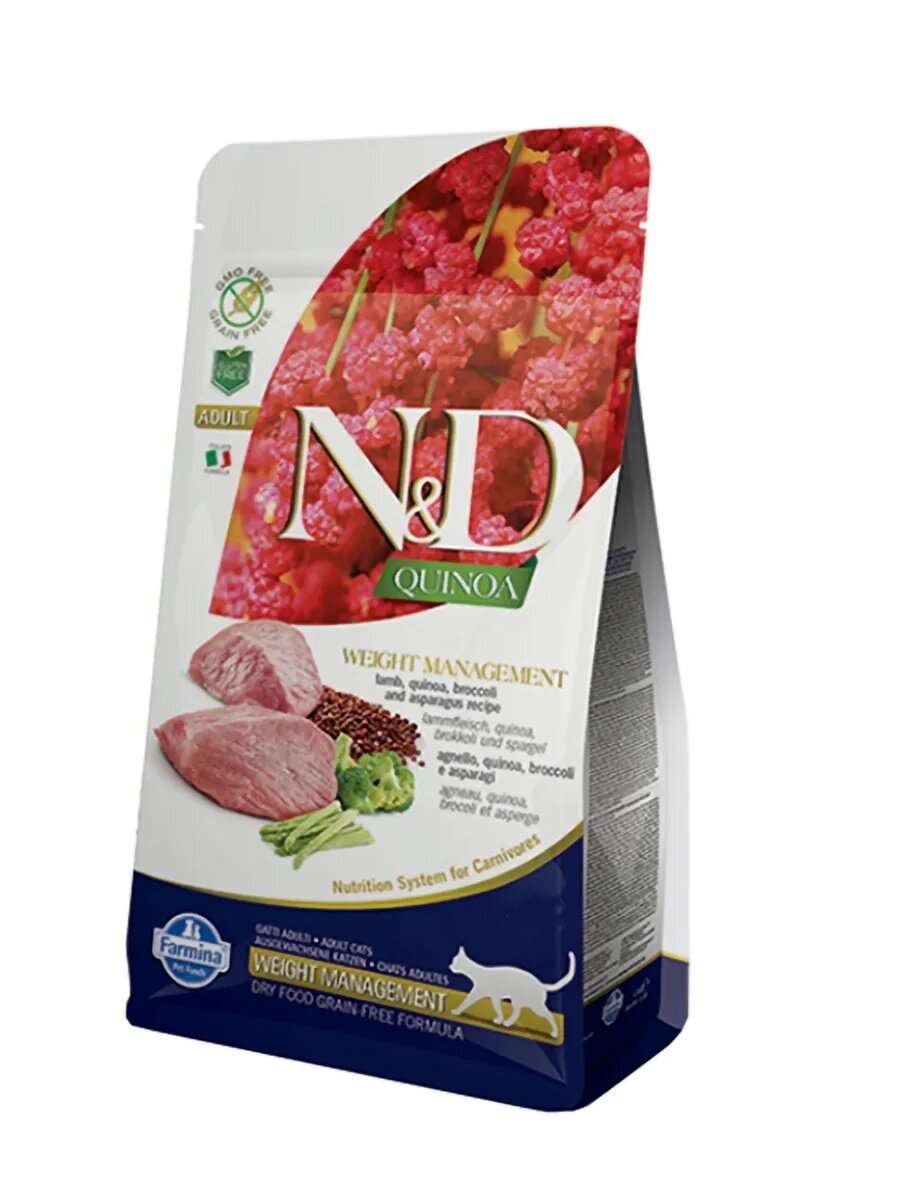 Farmina Корм сухой ND CAT GF Quinoa Weight Management Lamb для взрослых кошек с ягненком контроль веса 5 кг