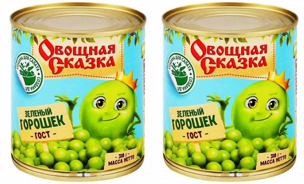 Овощная Сказка Горошек зеленый консервированный, 310 г, 2 шт