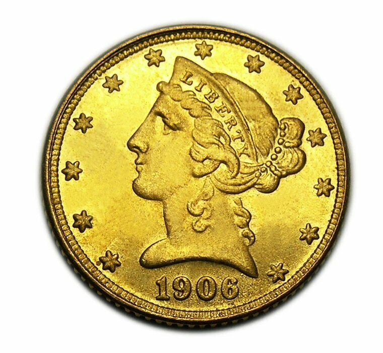 Золотая монета 5 долларов США 1906 года UNC сувенирная копия монеты, нумизматика, деньги для коллекции