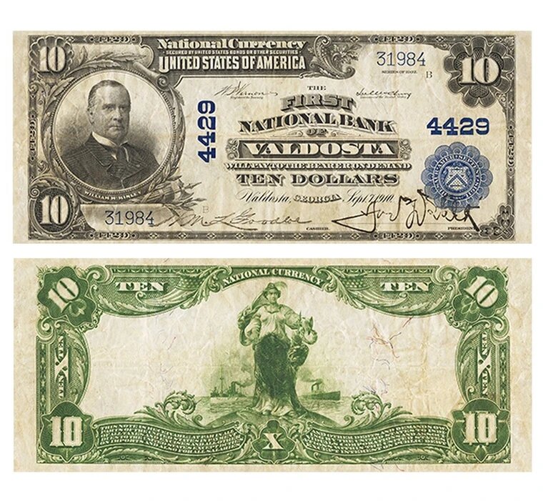 10 долларов 1902 США, Джорджия Valdosta, сувенирная копия, банкноты и купюры редкие коллекционные