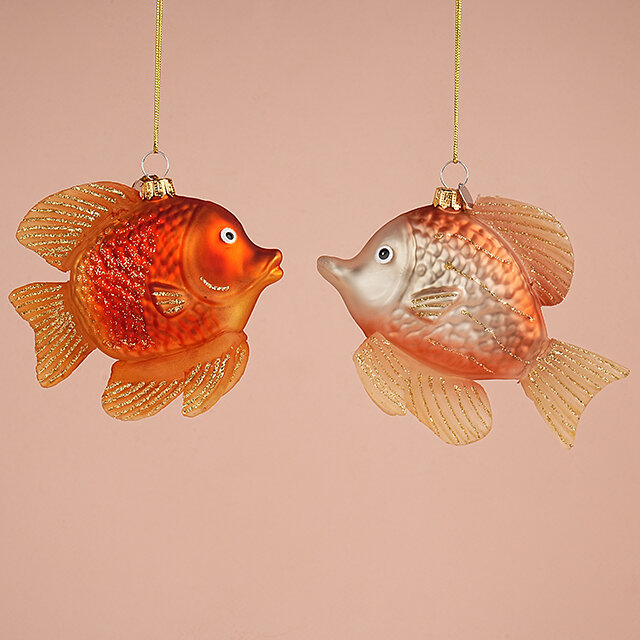 Елочные игрушки Рыбки - Warsi 10 см, 2 шт, стекло, Winter Deco, 4060287