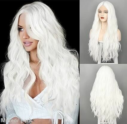 Парики женские длинный белое, Вьющиеся волосы