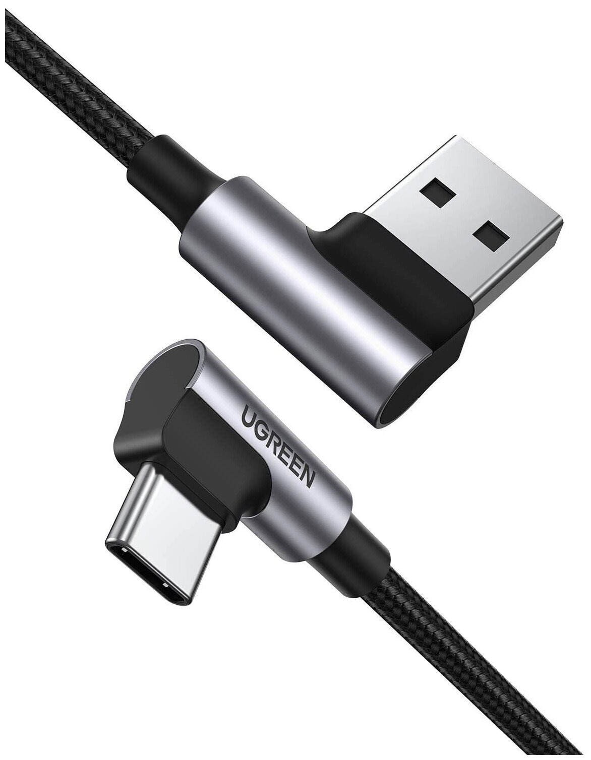 Кабель UGREEN US176 20856_ Right Angle USB-A/USB-C, 1м, space gray