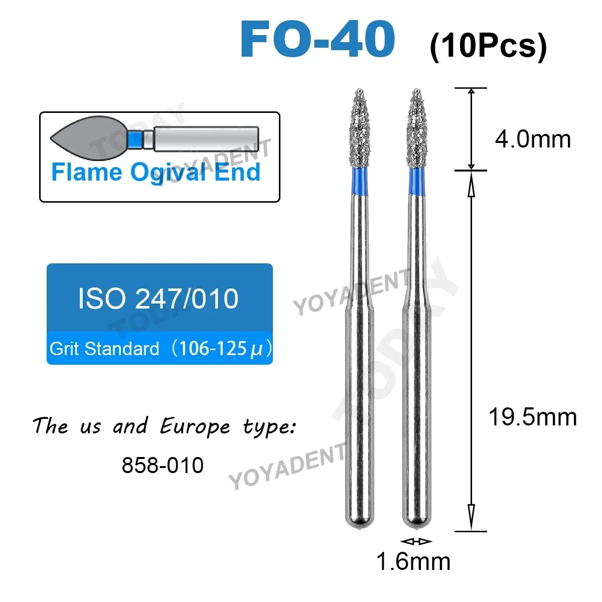 Стоматологические боры YOYADENT FG FO-40 1,6 мм 10 шт.