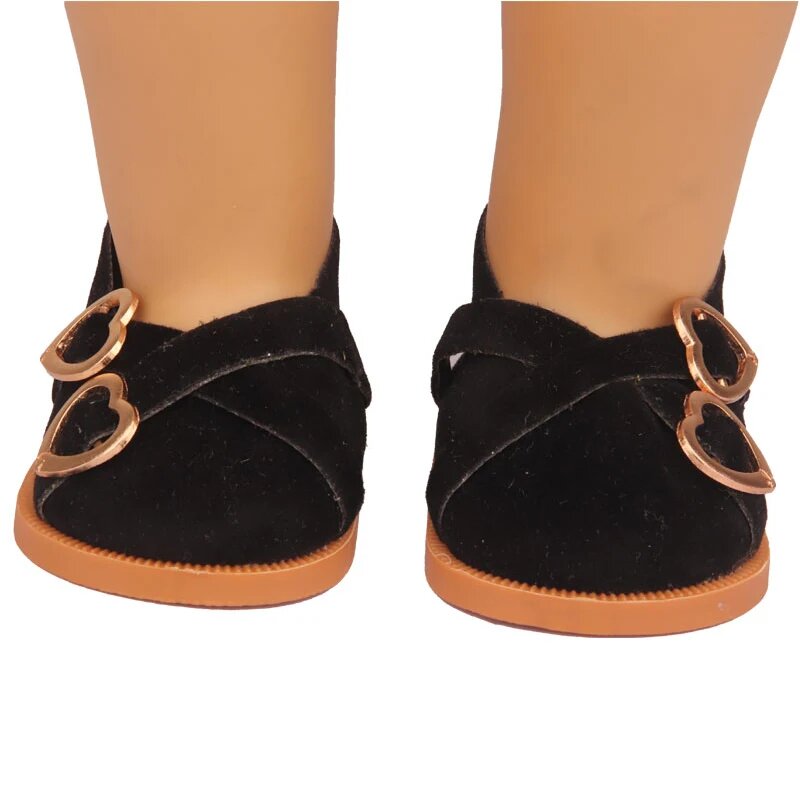 Обувь для кукол 18 дюймов, двойные сердечки, искусственная кожа black