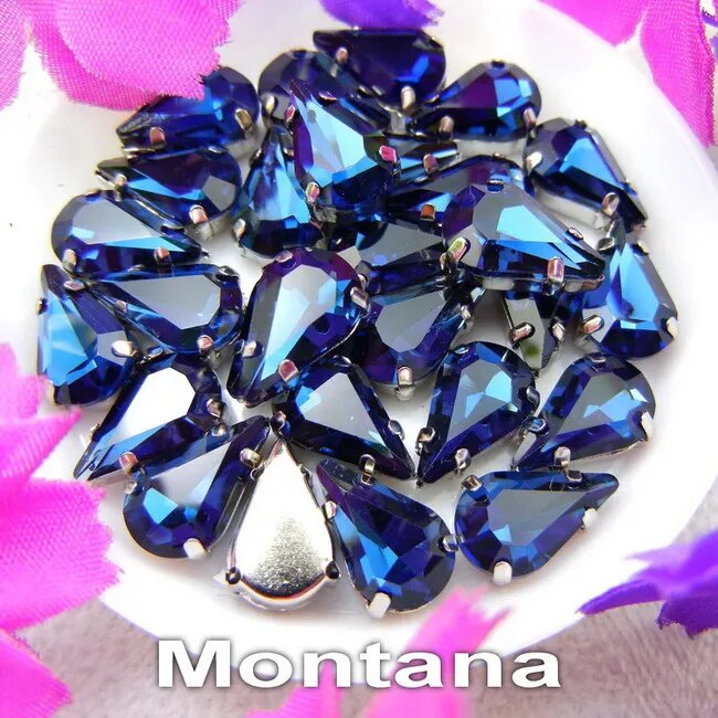 Стеклянные бусины SNCRYSTAL капля воды с серебряным когтем Синий, 6x10mm 50pcs, A15 Montana