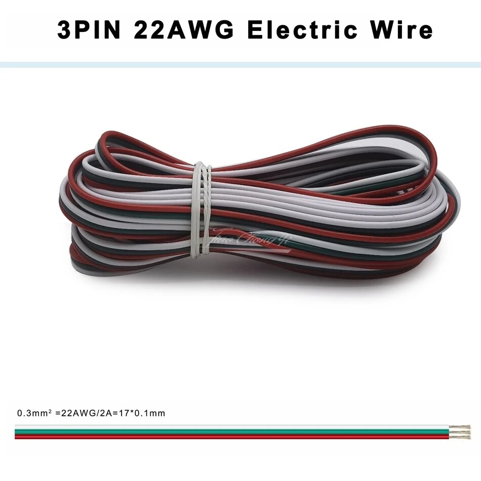 Светодиодный провод 22AWG 2Pin/3Pin/4Pin/5Pin для LED ленты 1м/5м/10м/20м/50м/100м 1m, 3Pin wire