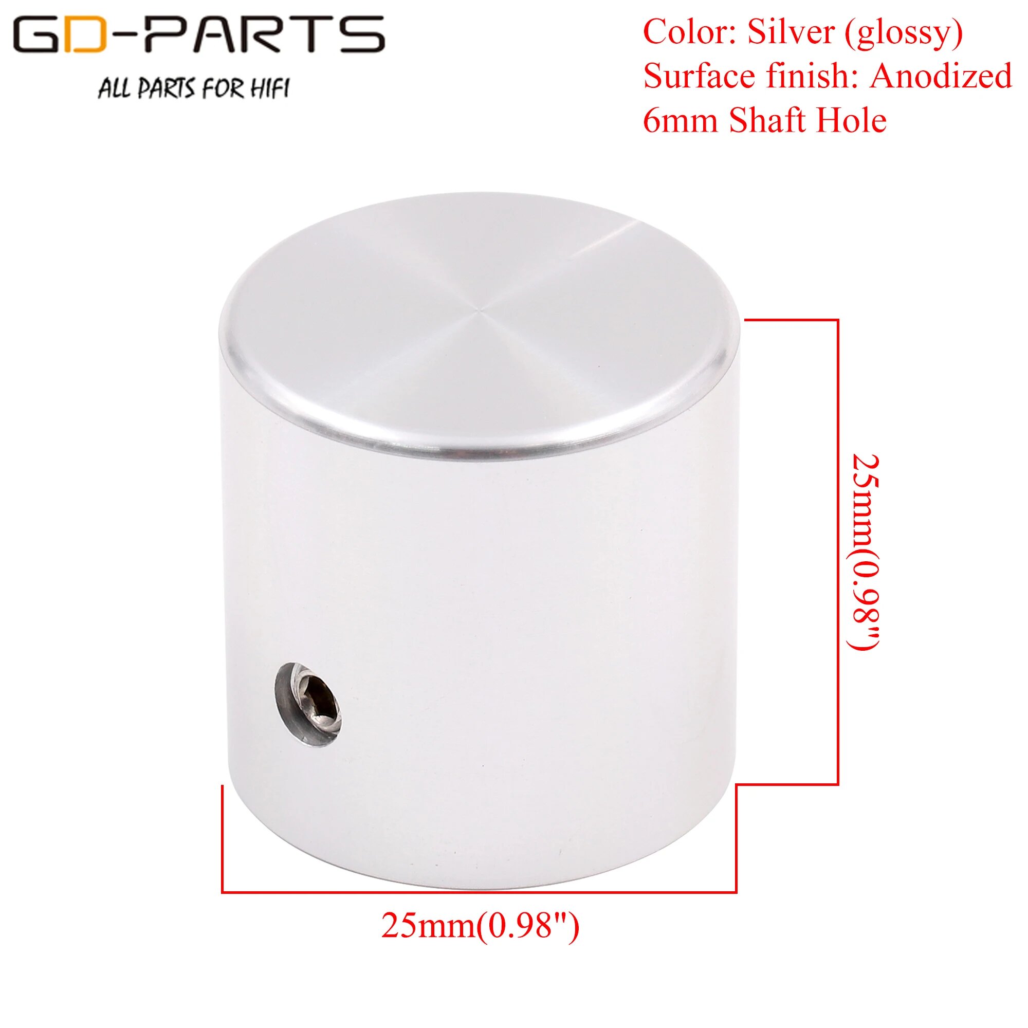 Ручка потенциометра GD-PARTS 25x25mm серебристая
