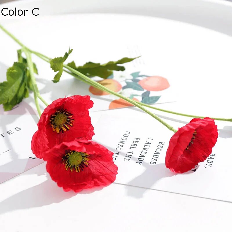 Искусственные цветы мака шелк Красный, C