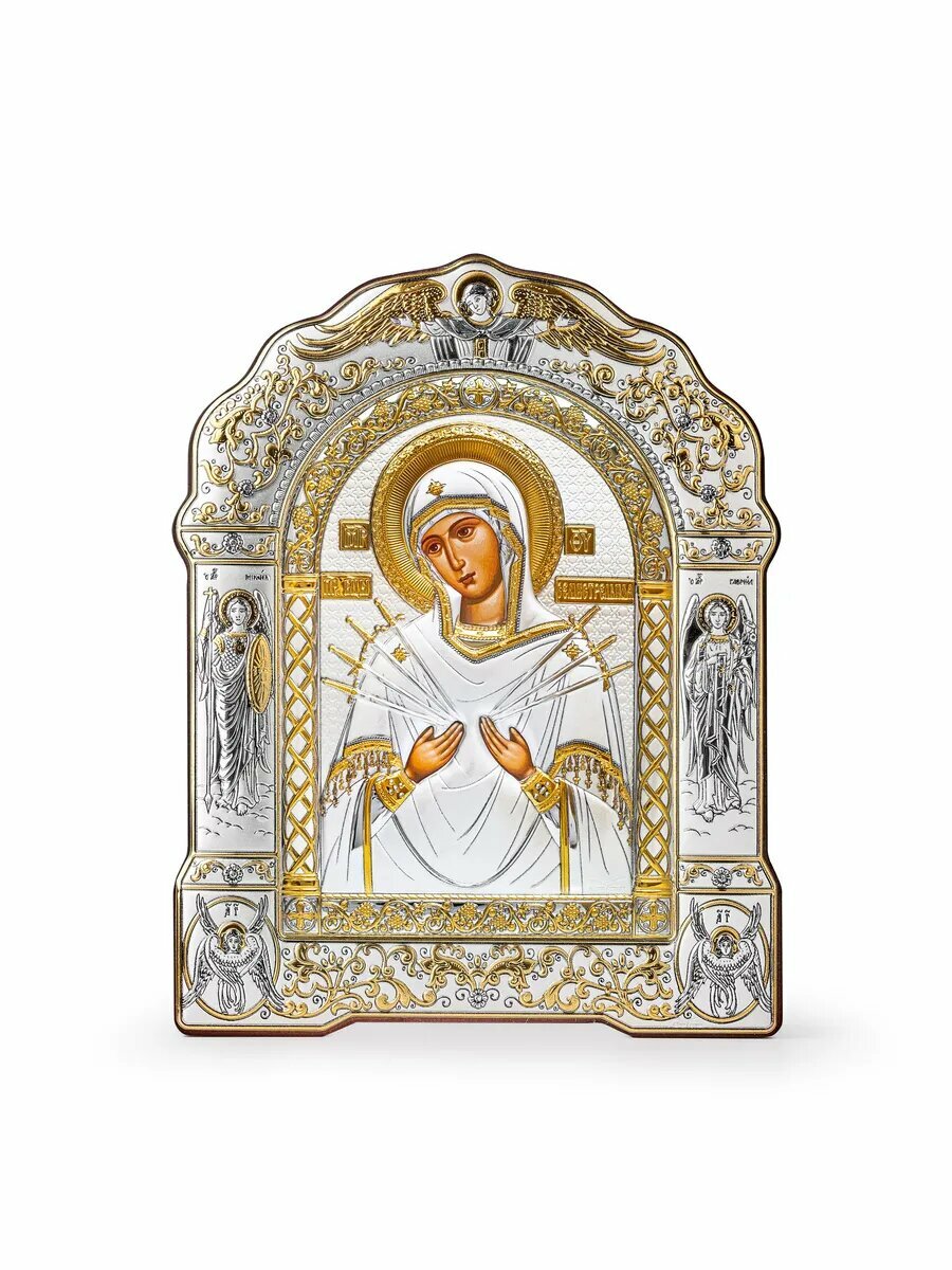 Икона серебряная, греческая Семистрельная, 266х335мм.