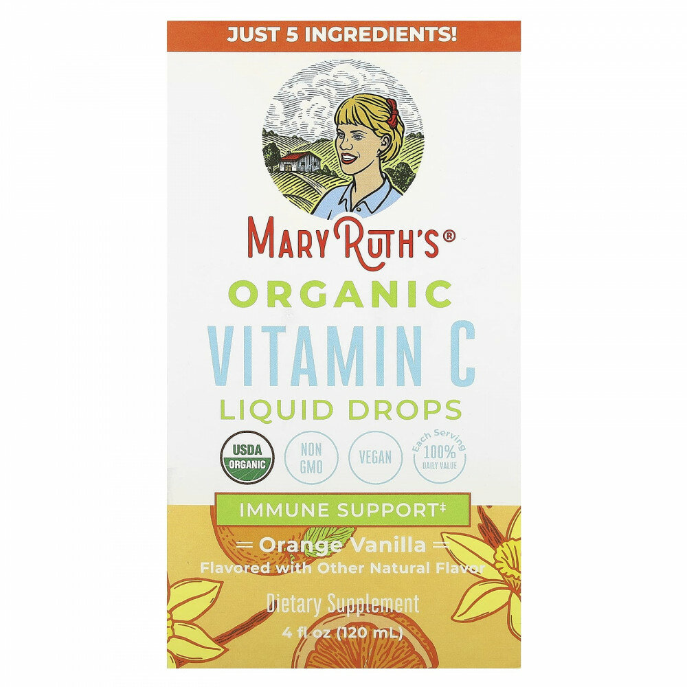 MaryRuth's, Органический витамин C в жидких каплях, апельсин и ваниль, 120 мл (4 жидк. унц.)