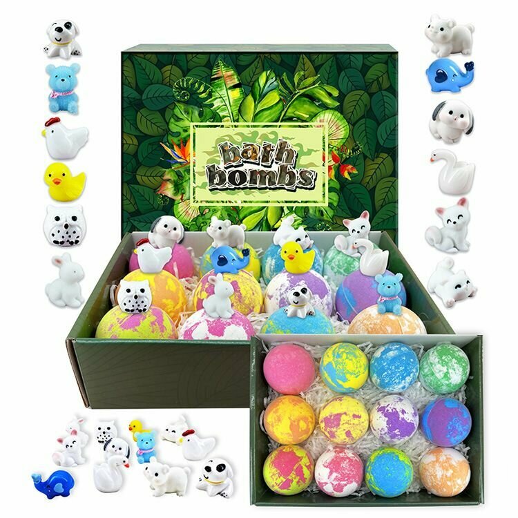 Детские бомбочки для ванны с игрушкой / 12х120 г / Набор бурлящих шаров с морской солью