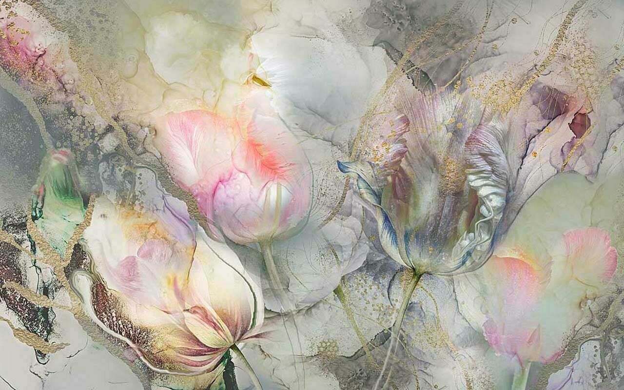 Фотообои Тюльпаны в камне 7-891-XL-Холст 270 x 500 см (ВхШ) Бесшовные, флизелиновые, влагостойкие обои MasterFresok