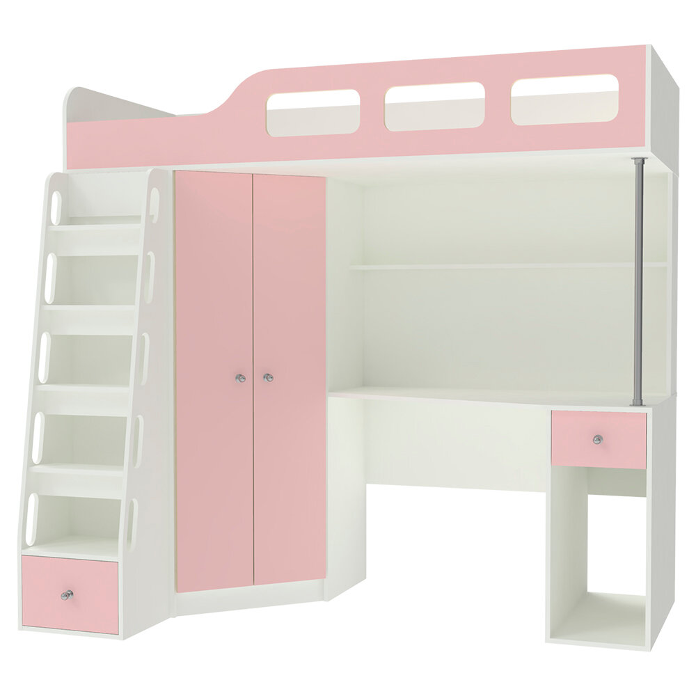 Астра-7 кровать чердак Белый Розовый