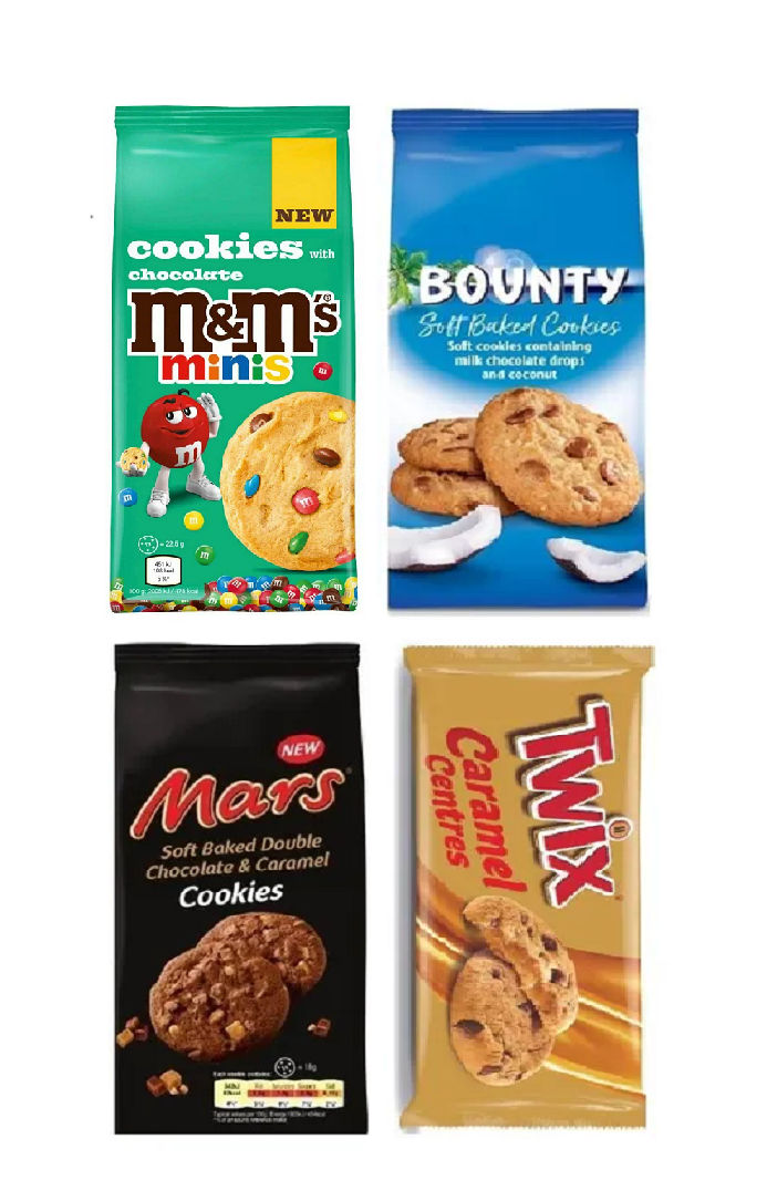 Набор печенья Bounty, Twix Caramel Centres, Mars и M&M's Cookies (4 уп).