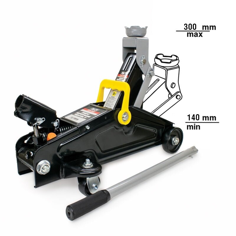 Домкрат AVS FJ-2000L, подкатной, гидравлический, грузоподъёмность 2 т, черный