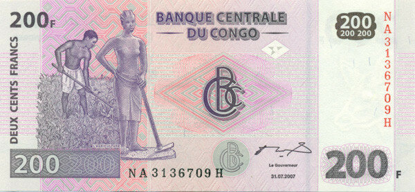 200 франков Конго 2007-2022 годов. Состояние UNC. P-99 (33764)