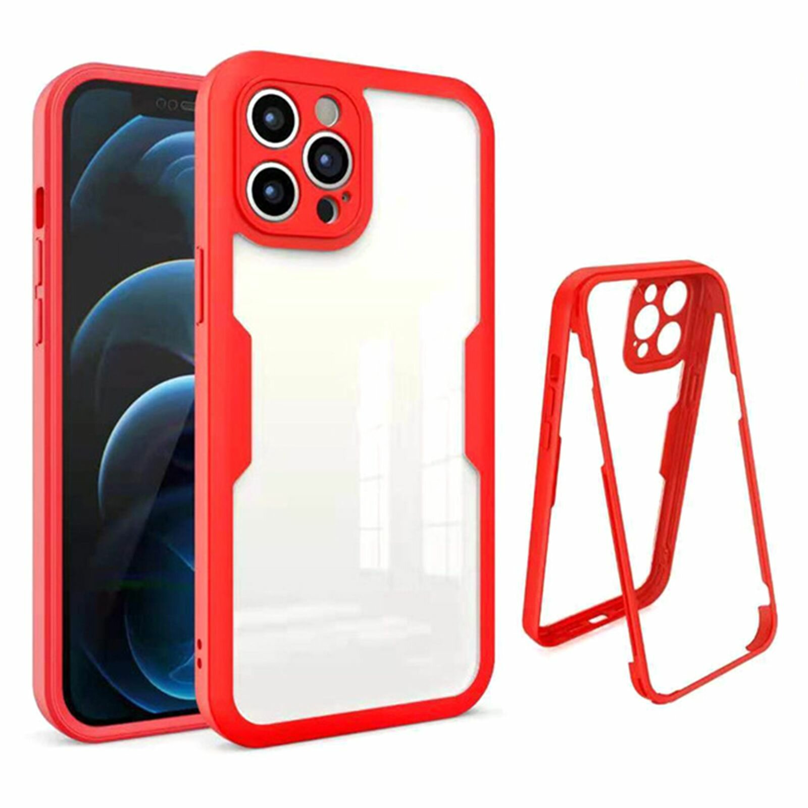 (1 комплект) Для мобильных телефонов серии 13, двусторонний чехол для мобильного телефона из закаленной пленки с углом обзора 360 градусов-красный-13