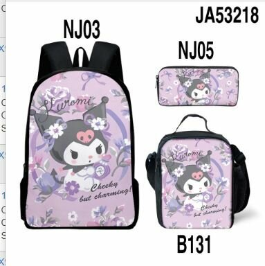 MUMOU Рюкзак школьный для школьников, набор 3 в 1, Куроми Kuromi Hello Kitty
