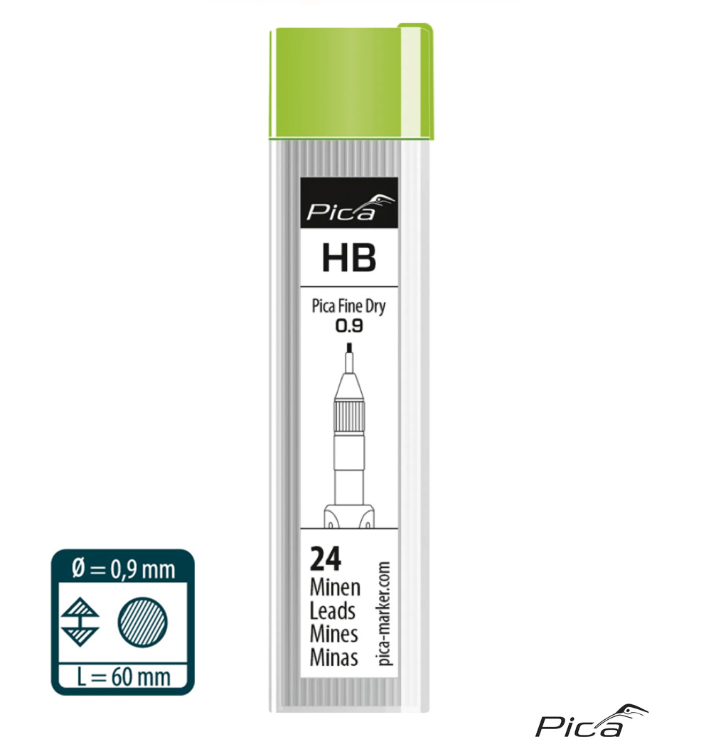 Комплект грифелей 0,9мм для карандаша Pica FINE Dry 7070 24 шт (HB) Pica FINE Dry 7030