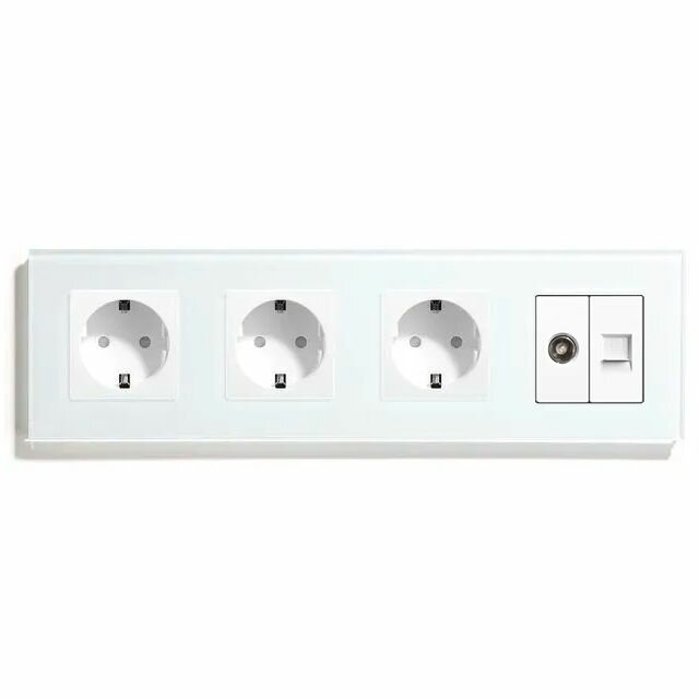 Розетка 4 поста с интернет/тв, CAT5e/TV, рамка 299х86мм стекло, цвет белый