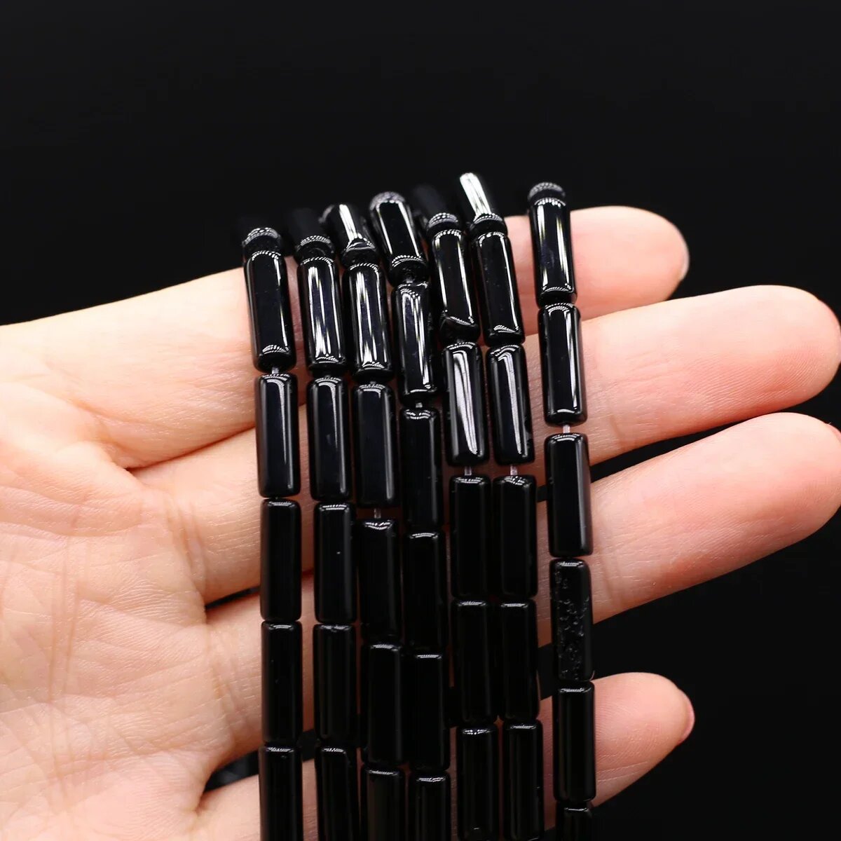 Бусины из агата, цилиндрические, натуральные Черный, Black Agate