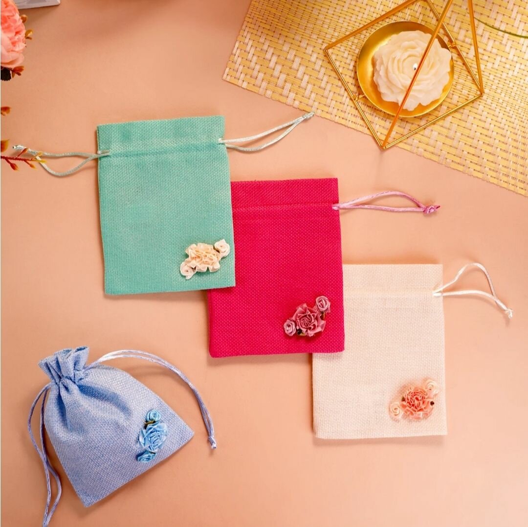 Мешочек подарочный "Цветок", текстиль, завязки, бирюзовый, 15,5 см x 12 см