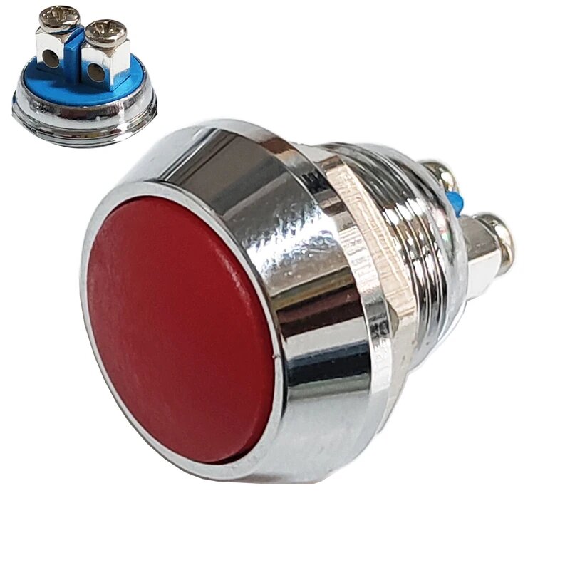 12 мм цветной металлический кнопочный переключатель с шариковой поверхностью 250 В, 3 А, отсутствует стандартная блокировка, мгновенный автоматический сброс при нажатии IP65, 2 типа установки