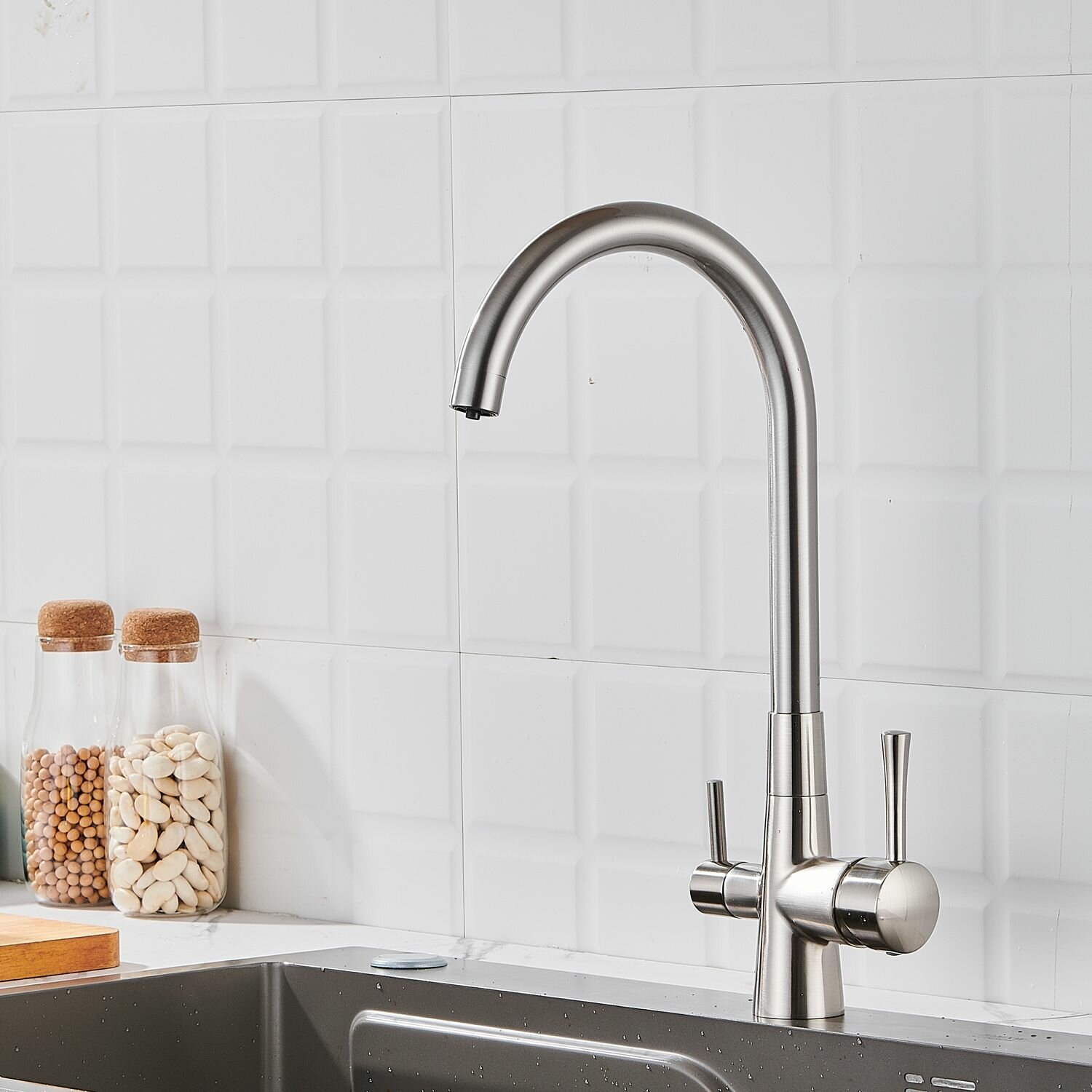 Смеситель для кухни с подключением фильтра питьевой воды Shevanik S428L сатин