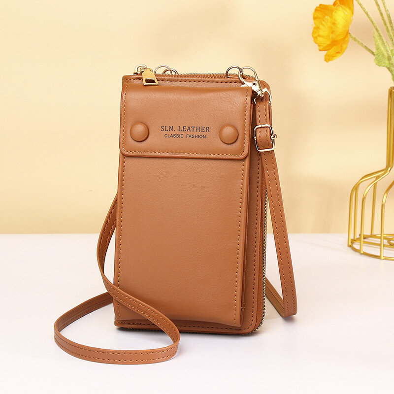Сумка, женская, через плечо, для телефона, коричневая