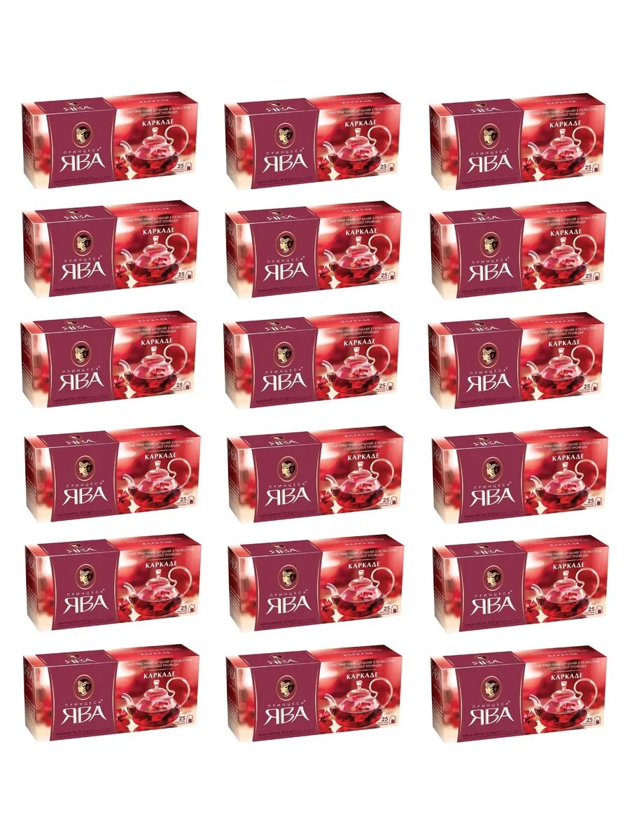 Чай листовой Принцесса Ява "Каркаде", натуральный, 18 упаковок по 25 пакетиков