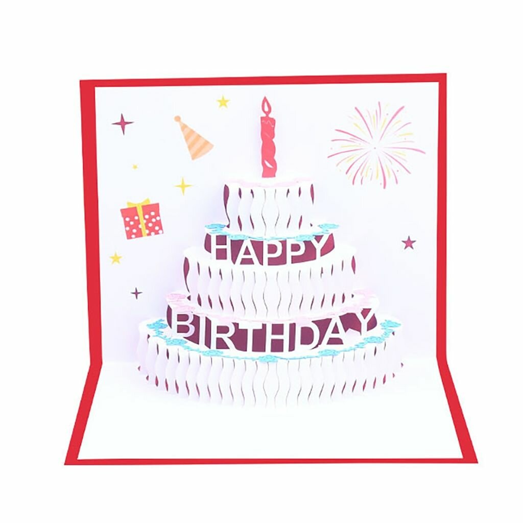 Приглашение,3D открытка с тортом на день рождения - Красная обложка, 1 комплект
