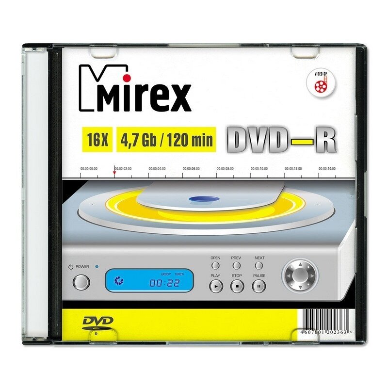 Компакт-диск Mirex DVD-R, 4,7 гб, 16x, Slim box, 1 шт (UL130003A1S)