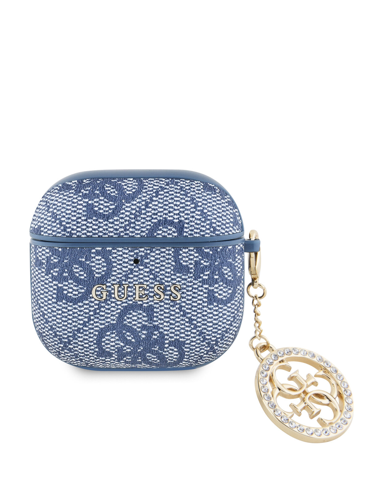 Guess для Airpods 4 чехол PU leather 4G with Classic metal logo and Diamond charm Blue