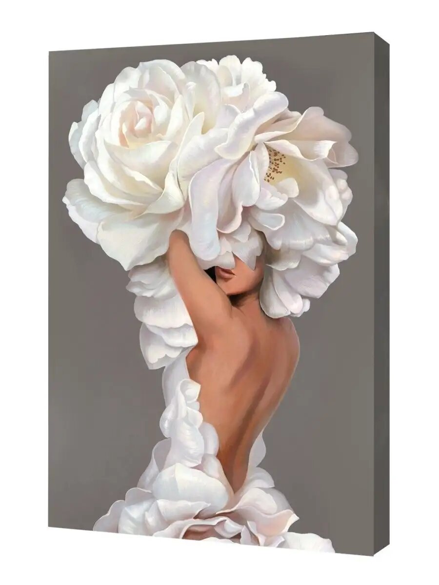 Интерьерная картин 50х70 см. Дама в пионах