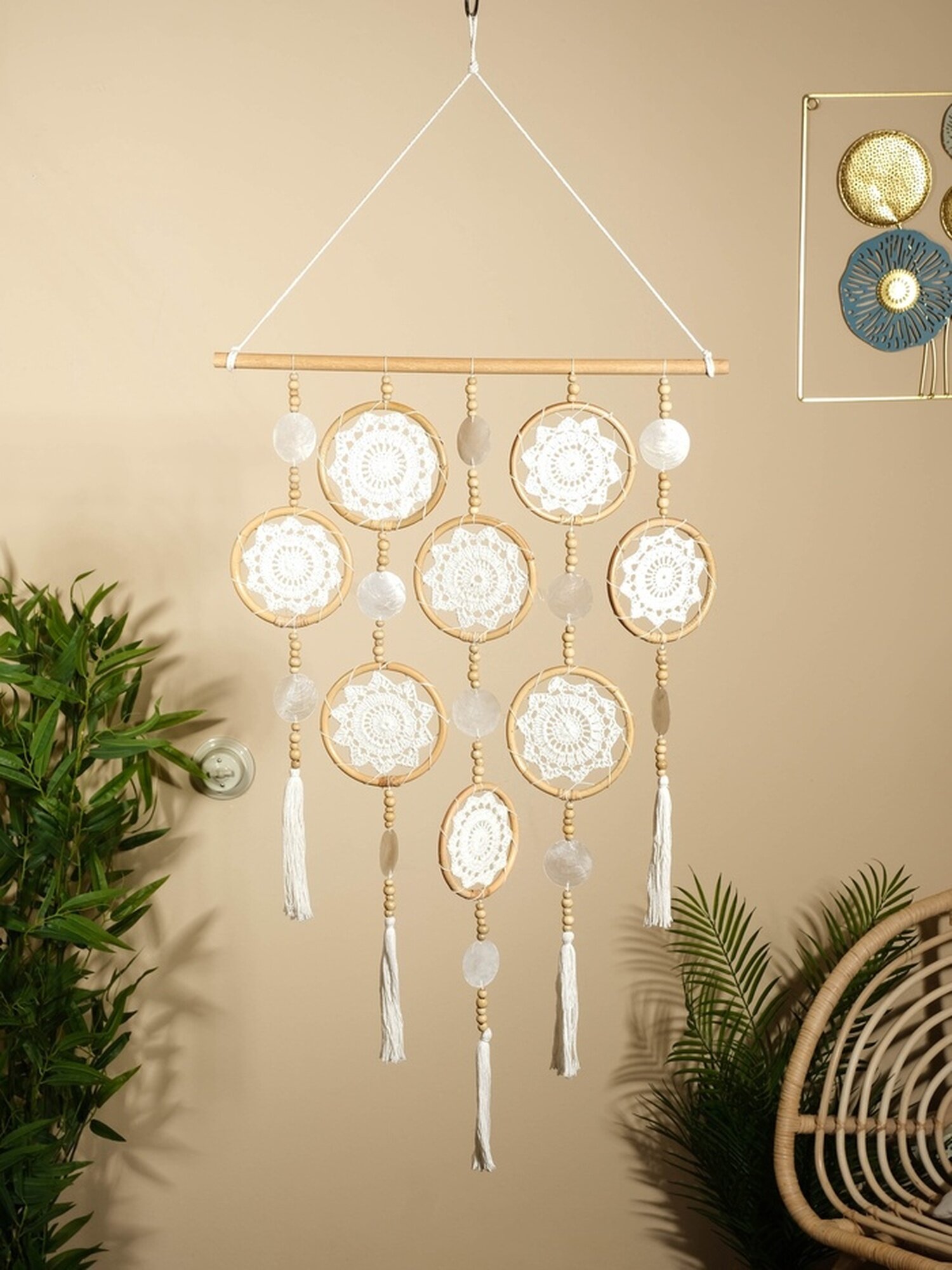 Ловец снов Сима-ленд "Мечты", дерево, текстиль, круглый, бежевый/белый, 50x100 см