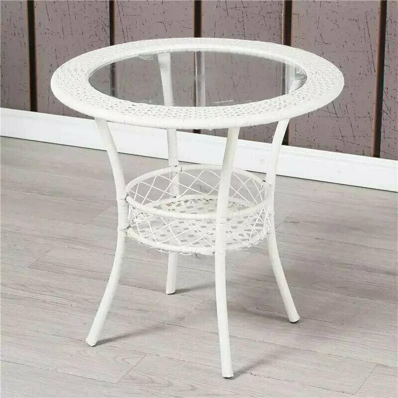 Садовый стол, закаленное стекло, круглая столешница, белый, 57x57x54 см