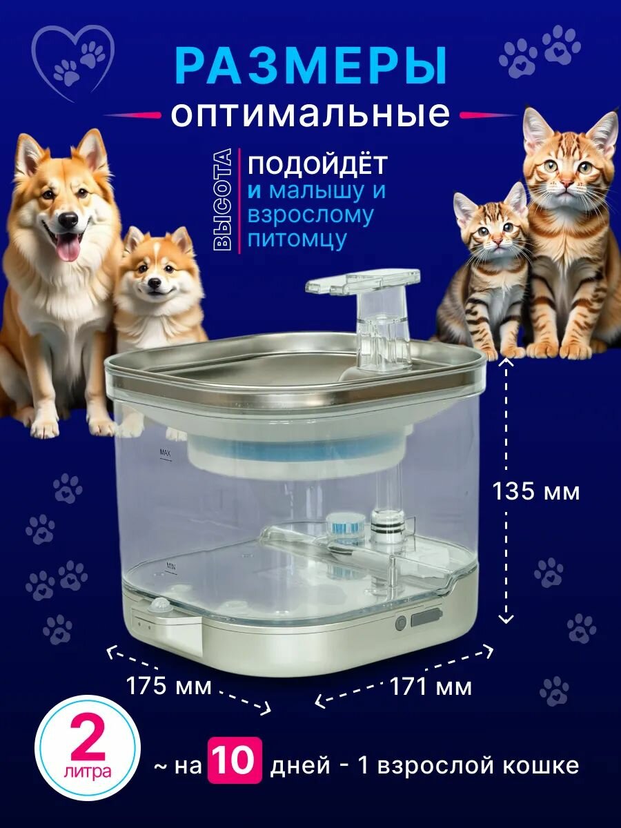 Автоматическая поилка для кошек и собак с датчиком движения беспроводная 2л — фото 1