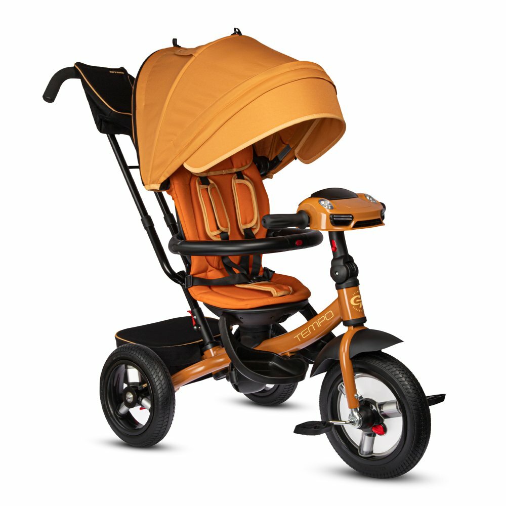 (м) Велосипед детский 3-х колесный City-Ride TEMPO CR-B3-11BK с руч. управ, поворот. сиденье, фара све