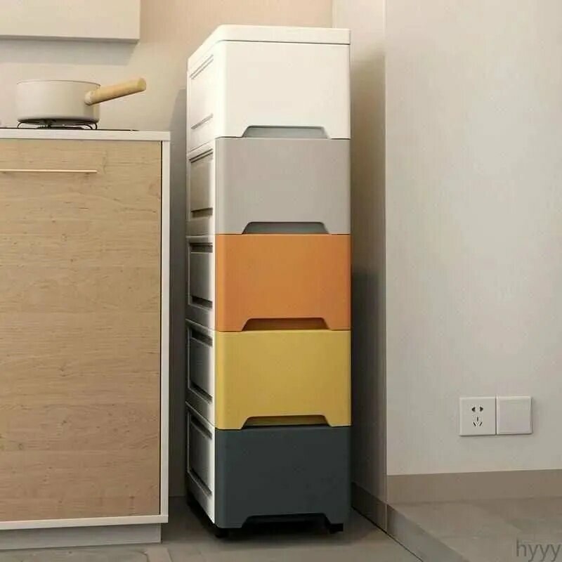 Тумба для узких щелей, выдвижные ящики, для ванной и кухни, влагостойкая, универсальная, 5 ящ, 25.5х34x82 см