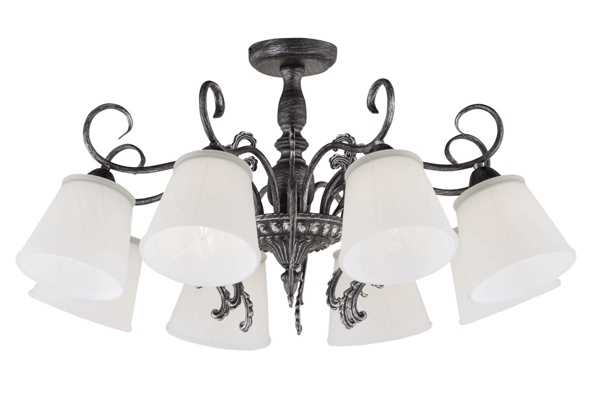 Люстра Модерн потолочная черный+серебро с белым матовым плафоном на 8 ламп E27