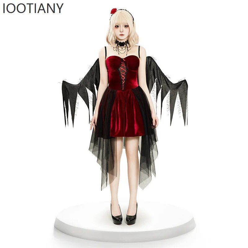 Косплей костюм черного ангела IOOTIANY S, red with wings