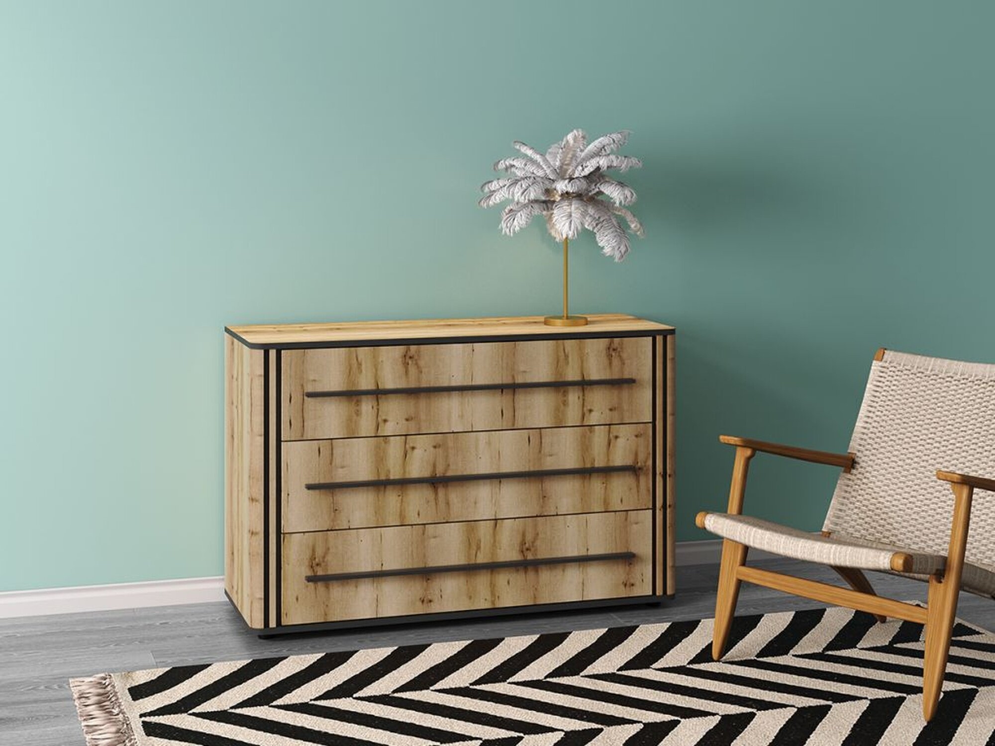 Комод Аэлита, с ящиками, дуб вотан, черный, 119,2 x 78 x 45 см